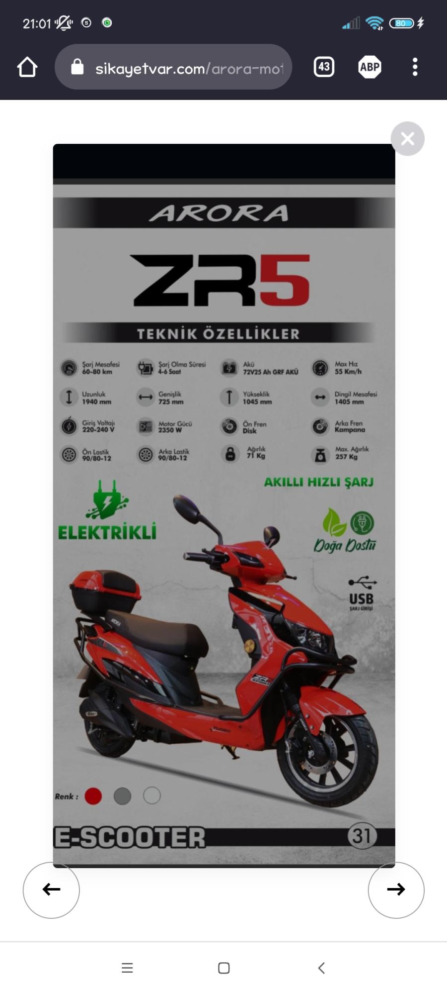 Arora Motor Arora Zr5 Mağduriyeti - Şikayetvar