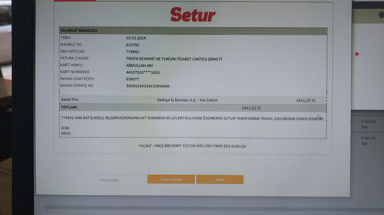 Setur Turizm Setur Rezervasyon İptali Ve Ücret İadesi - Şikayetvar