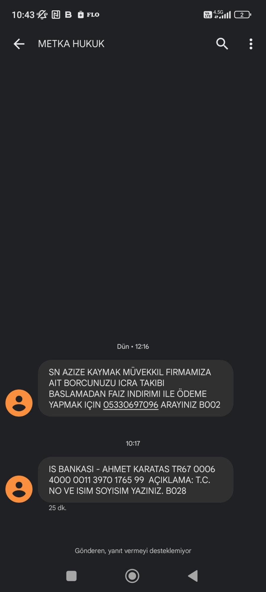 Metka Hukuk (SMS) Metka Hukuk Bürosu Mesaj Geldi. - Şikayetvar