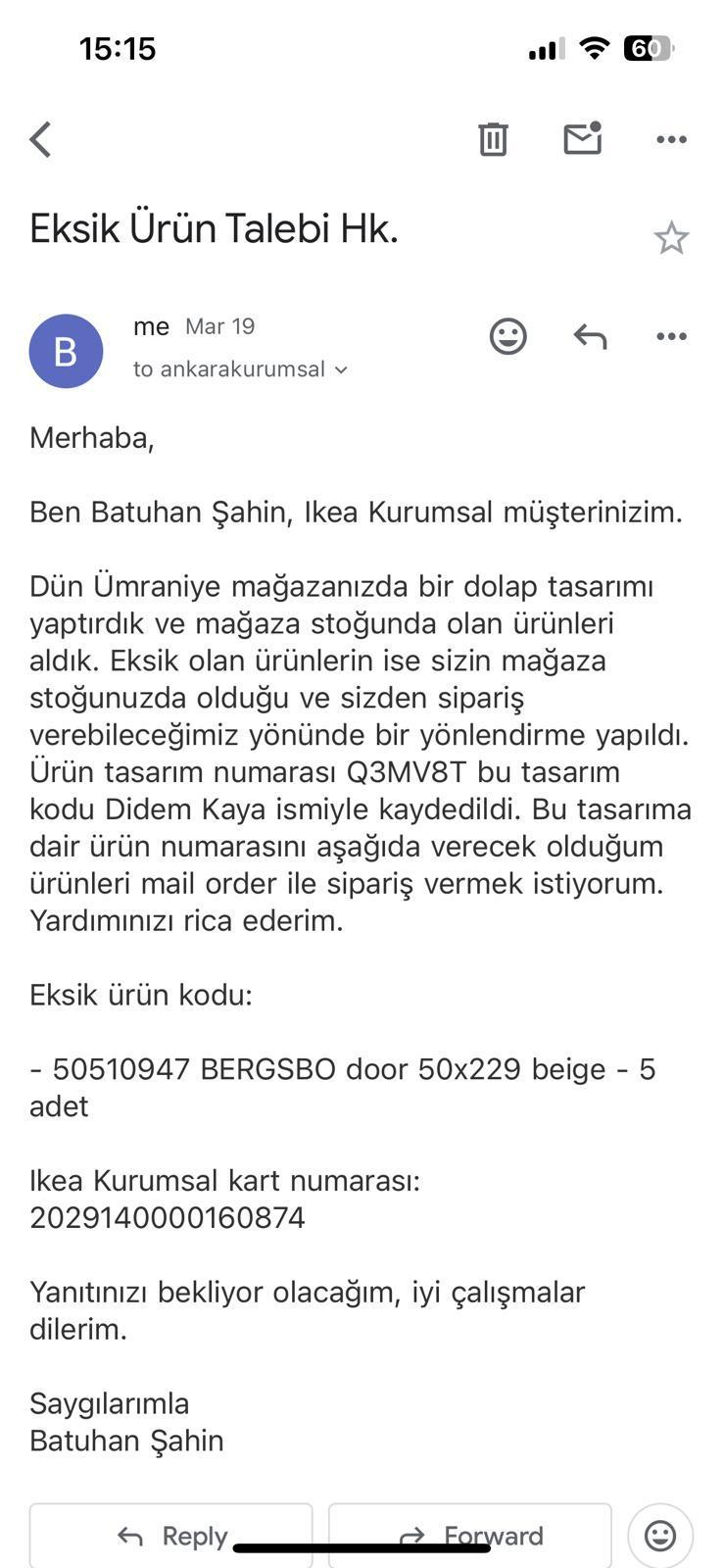 IKEA Maile Cevap Bekliyorum - Şikayetvar