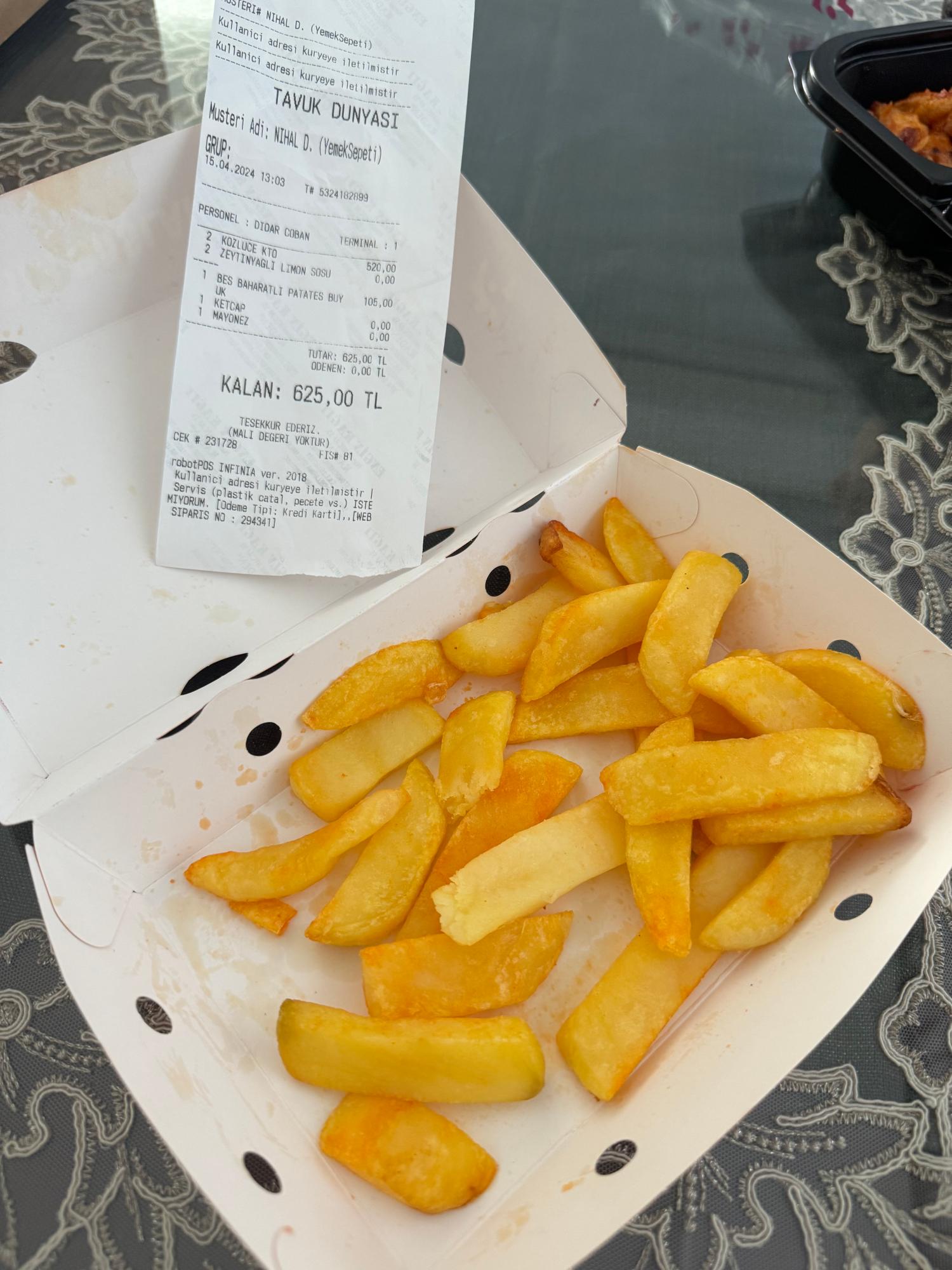 Yemek Sepeti Tavuk Dünyası Patates Siparişi - Şikayetvar