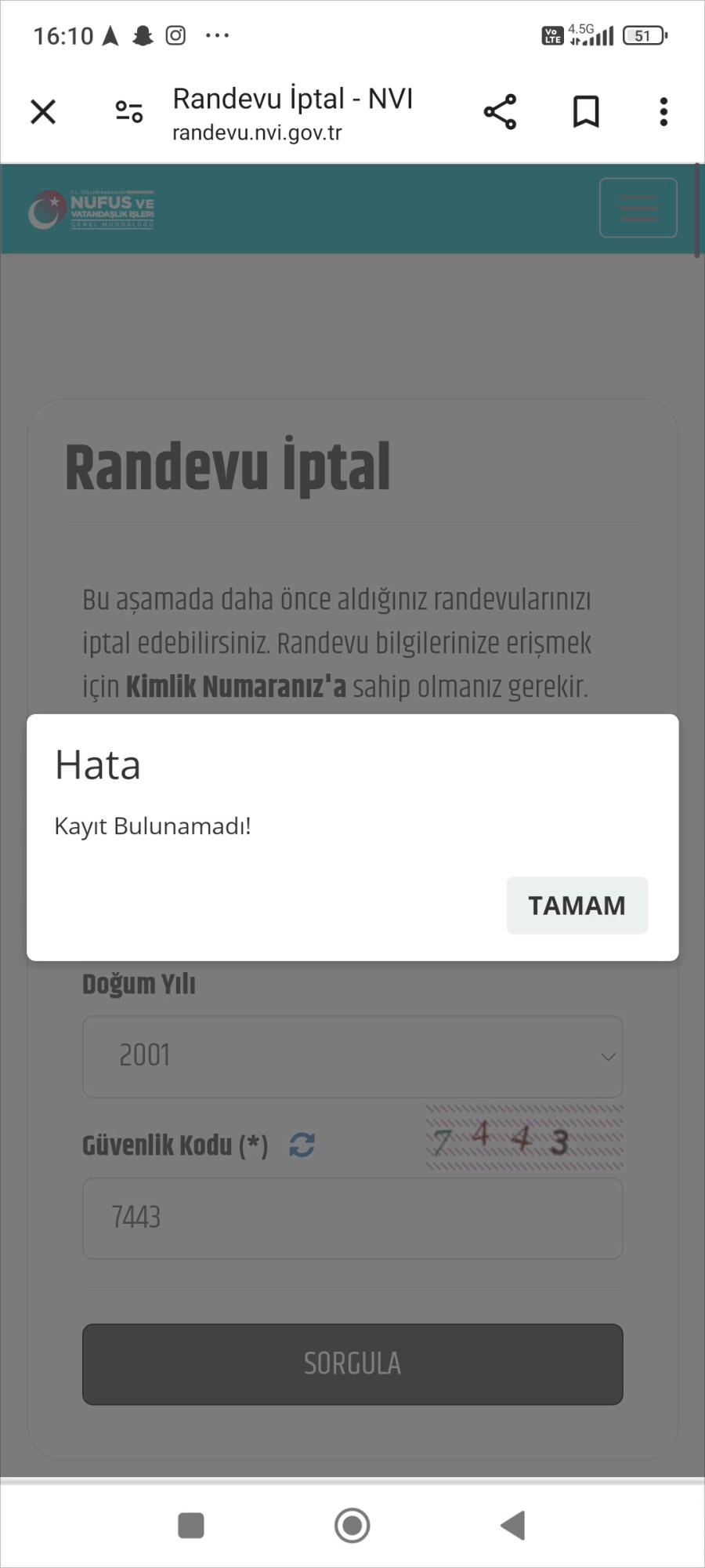 Nüfus ve Vatandaşlık İşleri Nüfus Müdürlüğü Randevu Sistemi Dandikliği - Şikayetvar