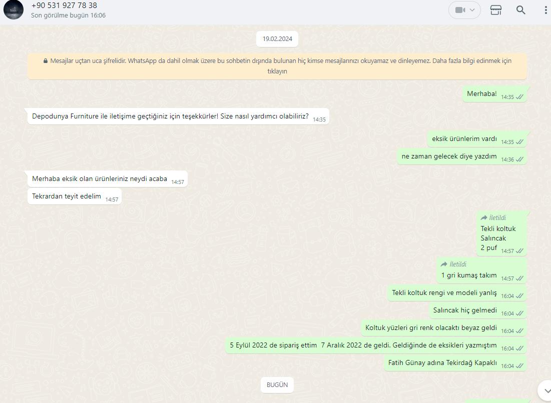 Depo Dünya Furniture Depodunya.com.tr Depo Dünya Eksik Mobilya - Şikayetvar