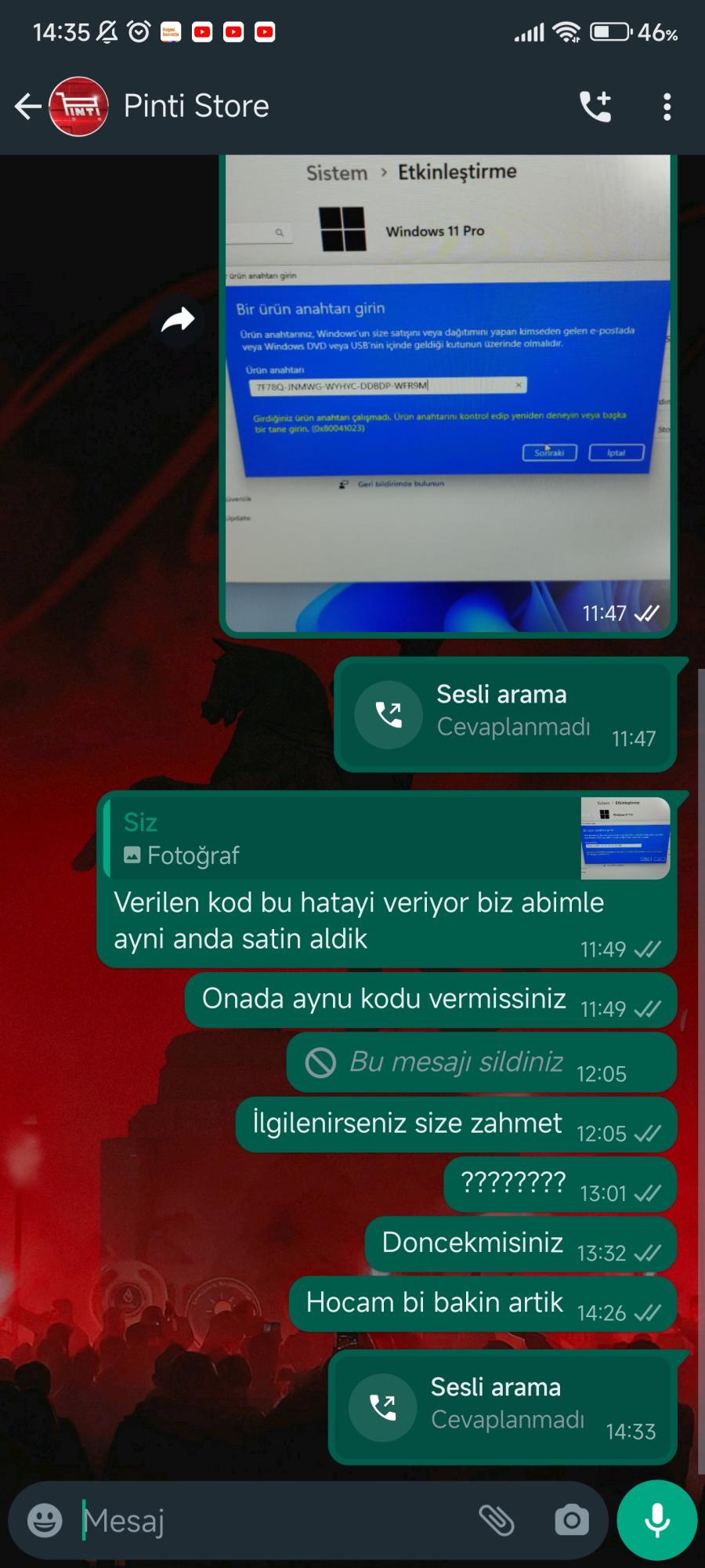 Pinti Store Aktivasyon Sorunu: Windows 11 Pro Key Hüsranı - Şikayetvar