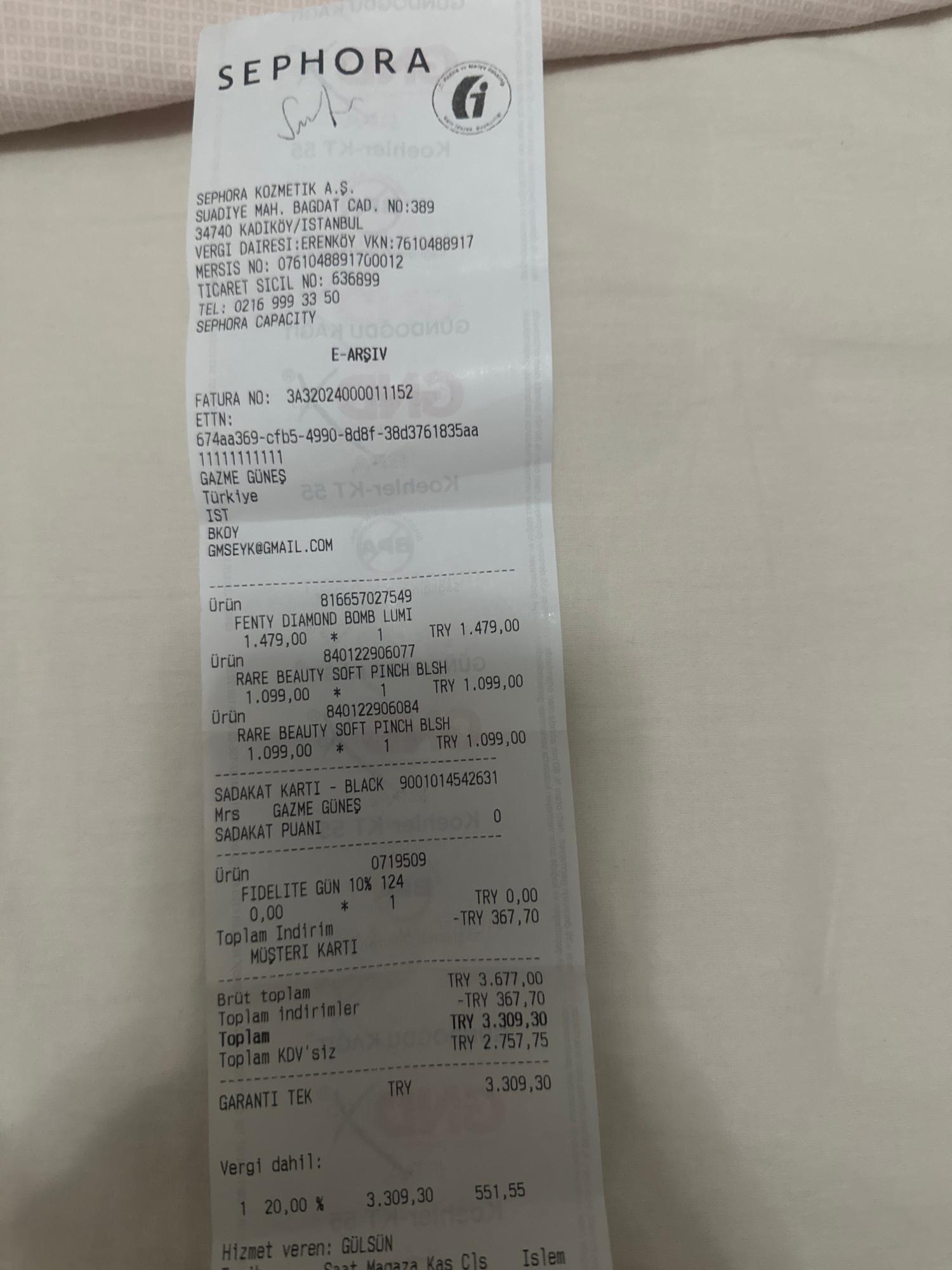 Sephora Kartıma Yaptığım Alışveriş Puanlarım Yüklenmiyor! - Şikayetvar