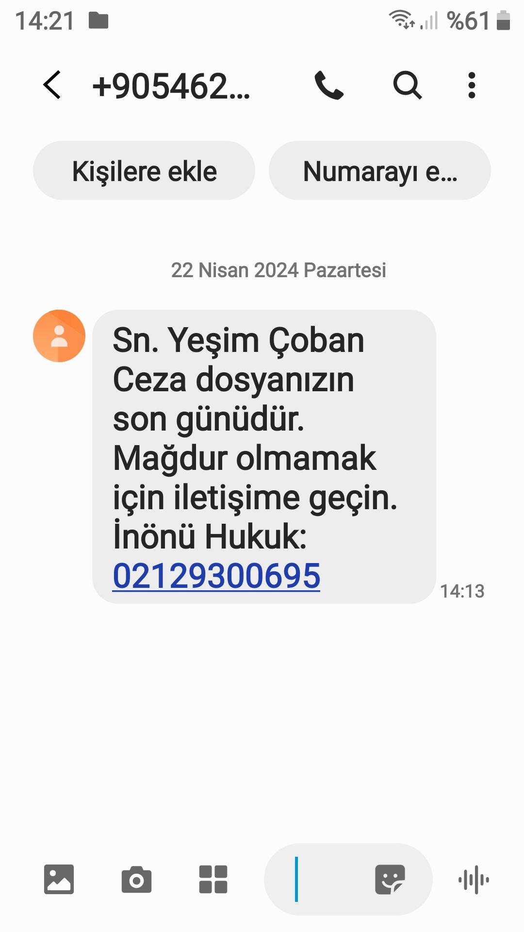 Metka Hukuk (SMS) İ̇nönü Hukuktan Gelen Mesaj.! - Şikayetvar