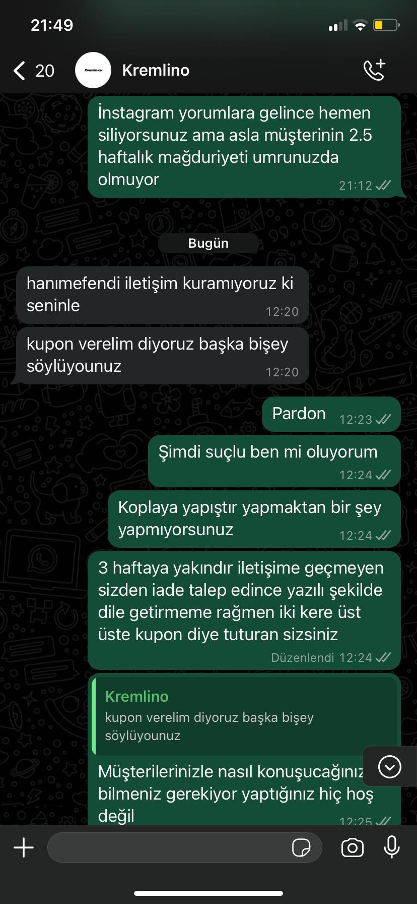 Kremlin Outlet Kremlino.com Müşteri Mağduriyet - Şikayetvar