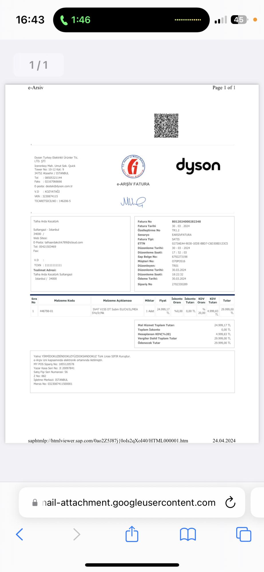 Dyson Fatura Bilgileri Gönderilmemesi - Şikayetvar