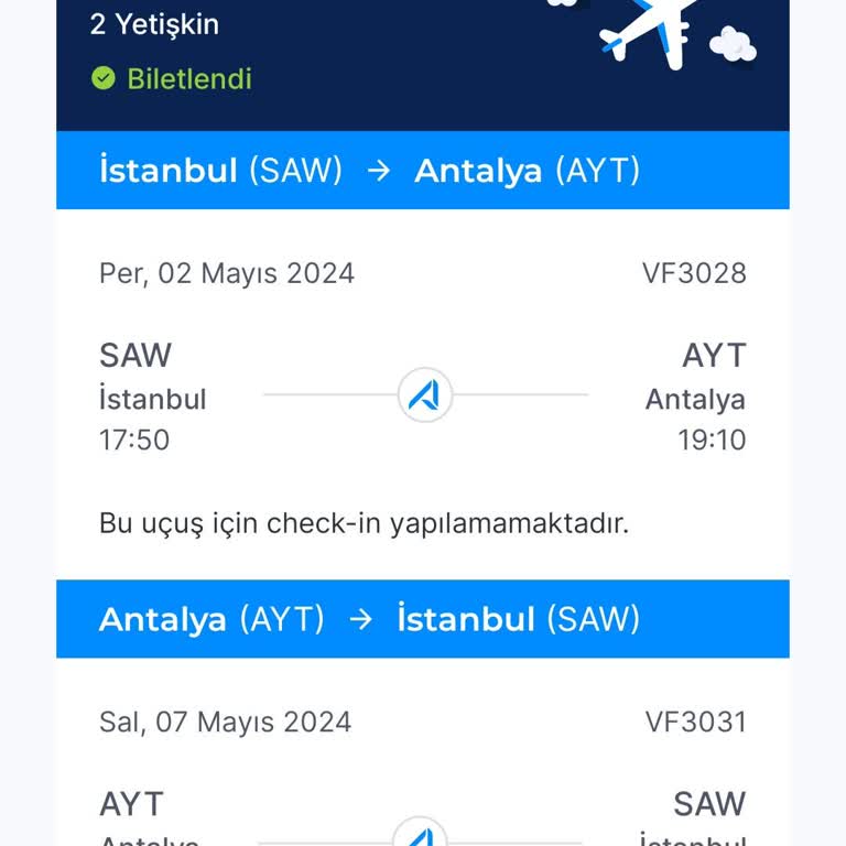 Ajet Ve THY PNR Kodları Farklı Check In Yapamıyorum - Şikayetvar