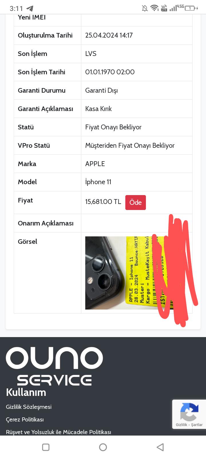 Ouno Service Teknik Servis Ve Garanti Süreci Mağduriyeti - Şikayetvar