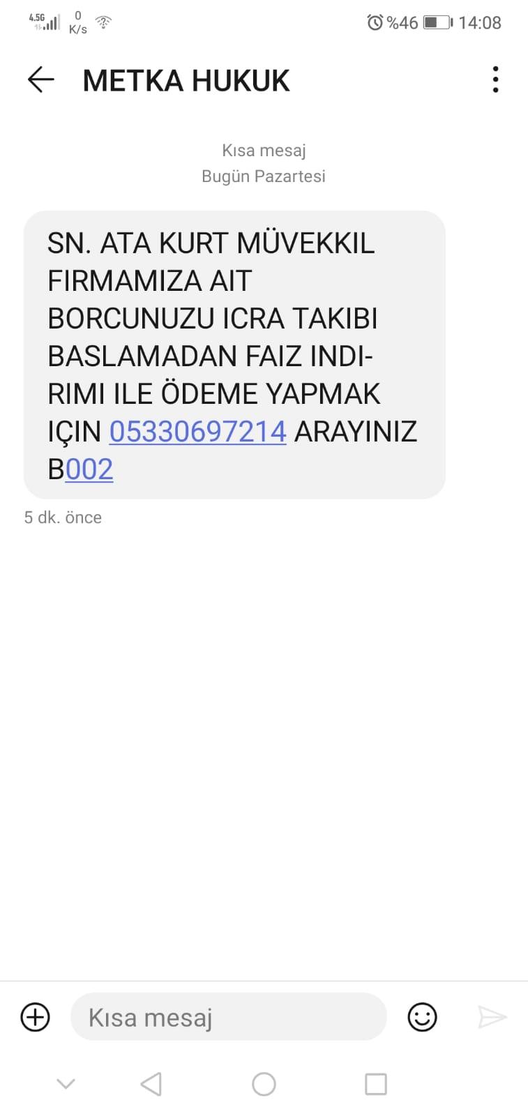 Metka Hukuk (SMS) SMS Haciz Bildirimi - Şikayetvar
