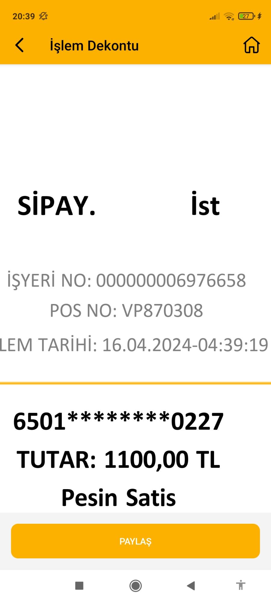 Sipay Sanal Pos İade - Şikayetvar