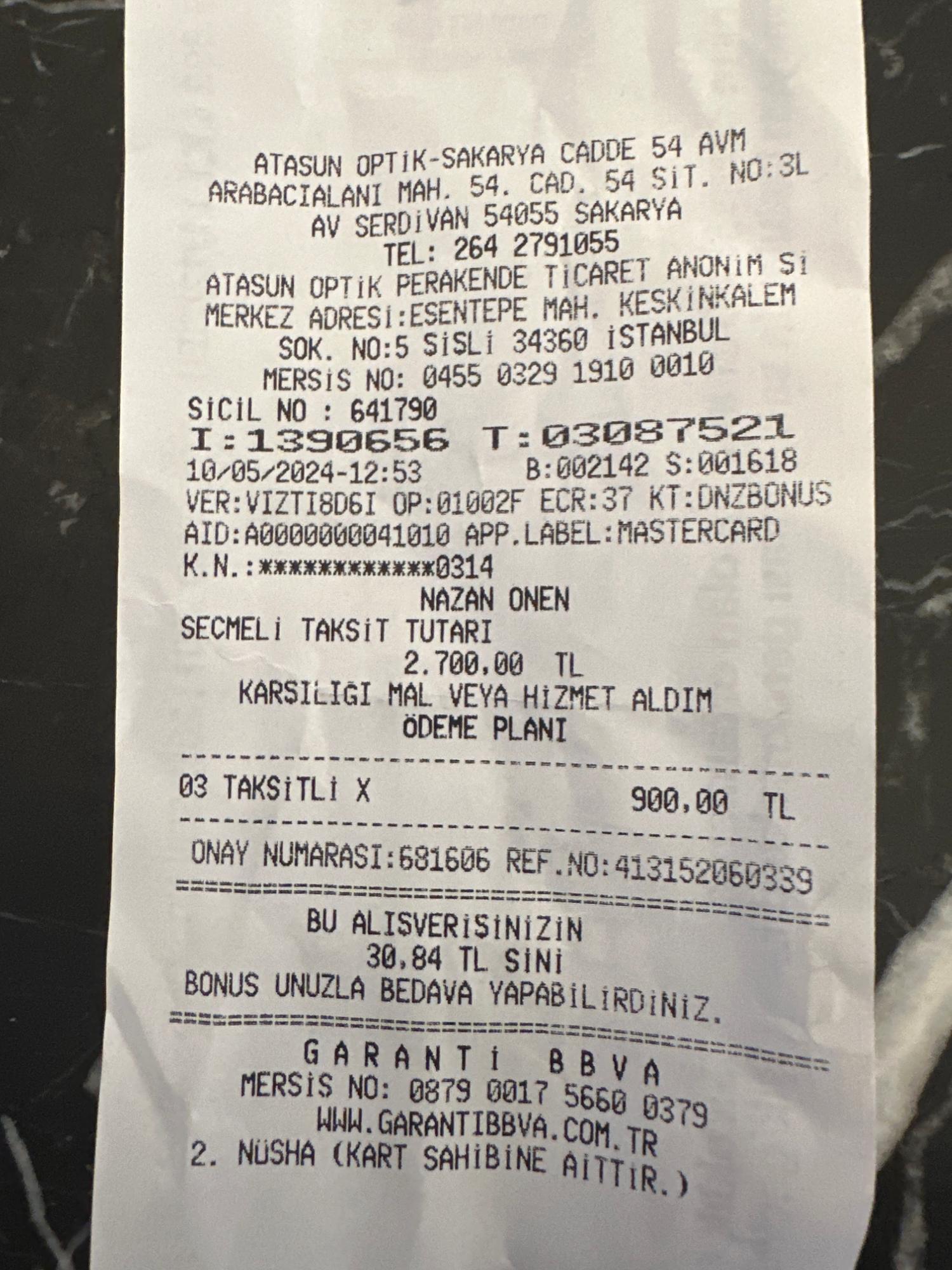 Atasun Optik Gözlük Değişiminin 2. Kez Yapılmaması - Şikayetvar