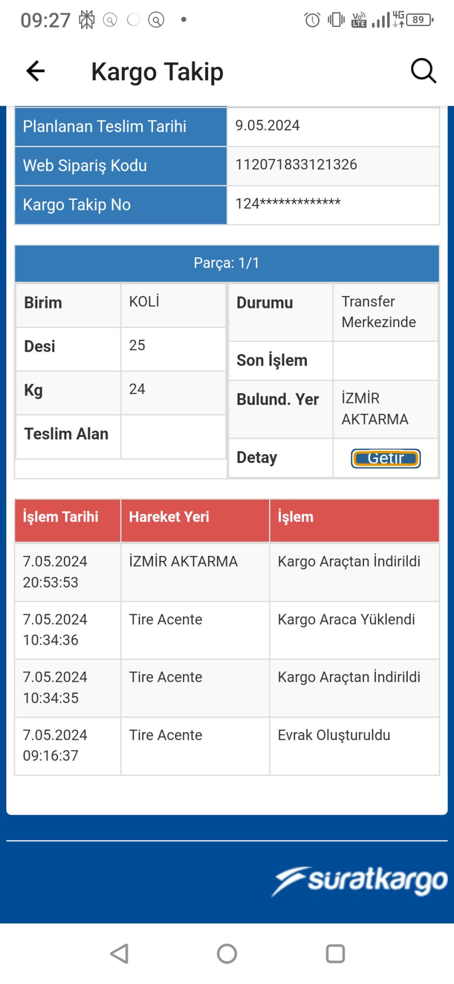 Sürat Kargo İzmir Aktarma Merkezinde Takılan Kargo - Şikayetvar