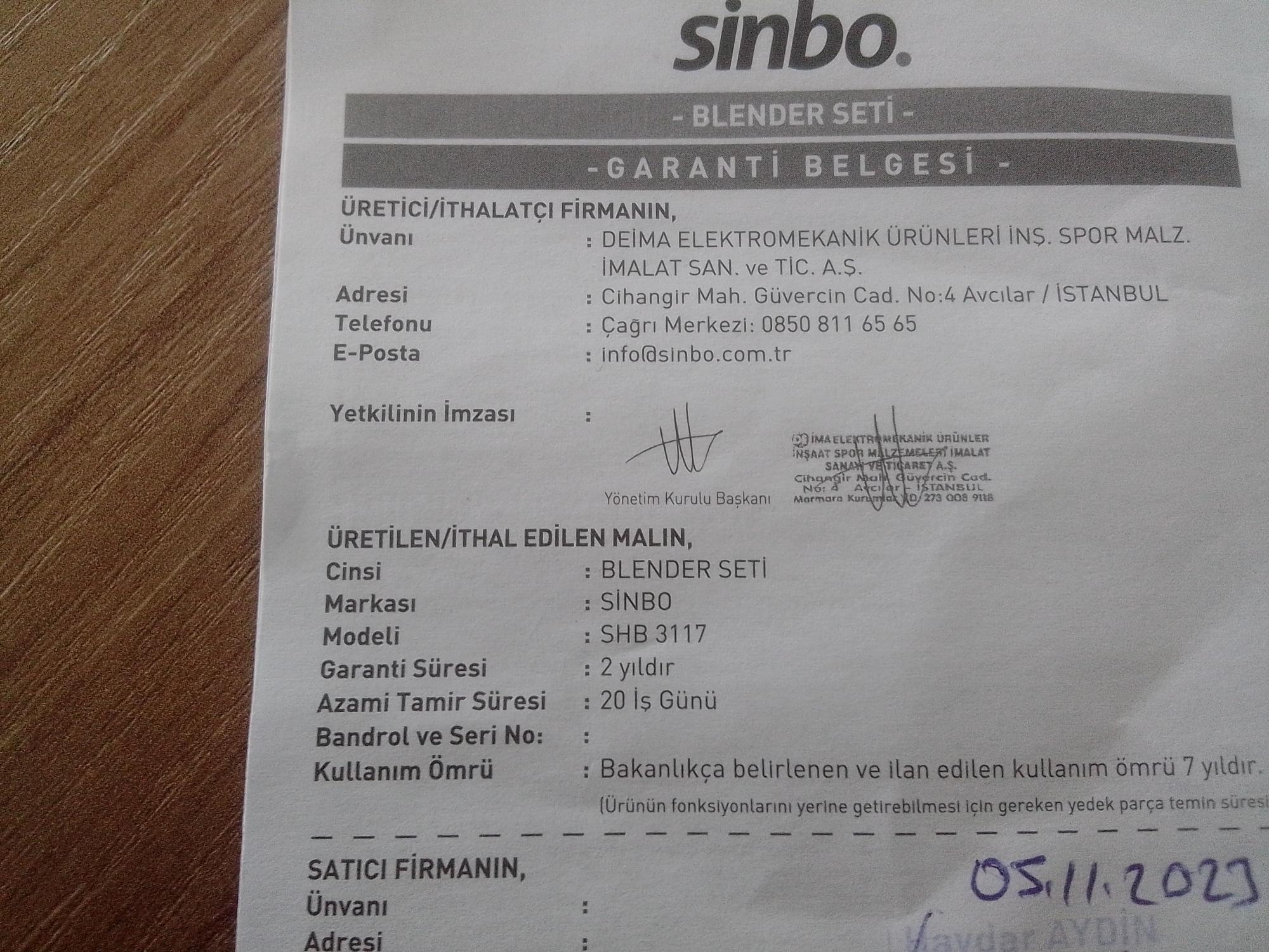 Çözüldü: Sinbo Seri Numarası Olmaması - Şikayetvar