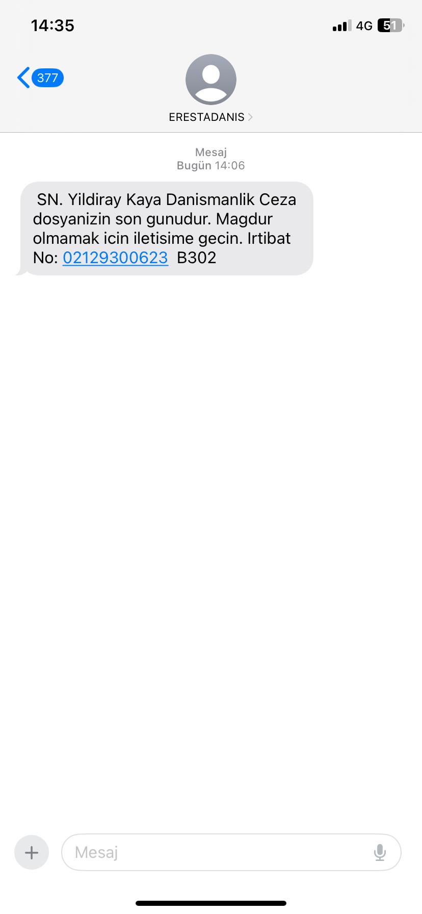 ERESTA (SMS) Yanıltıcı SMS İle Karşılaşan Müşteri Deneyimi - Şikayetvar