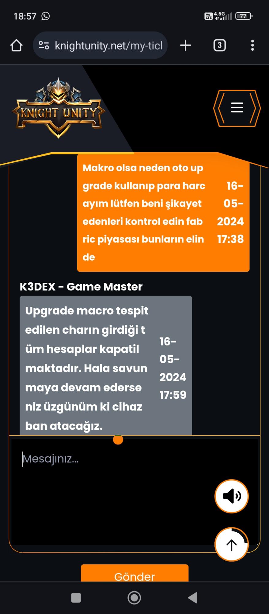 Knight Unity Haksız Yere Ban - Şikayetvar