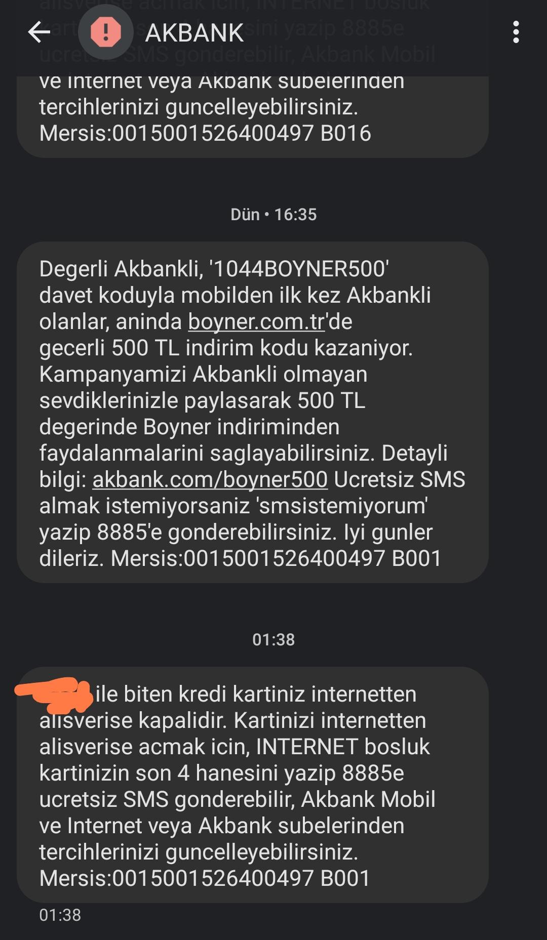 Akbank Sürekli Gelen Mesaj - Şikayetvar
