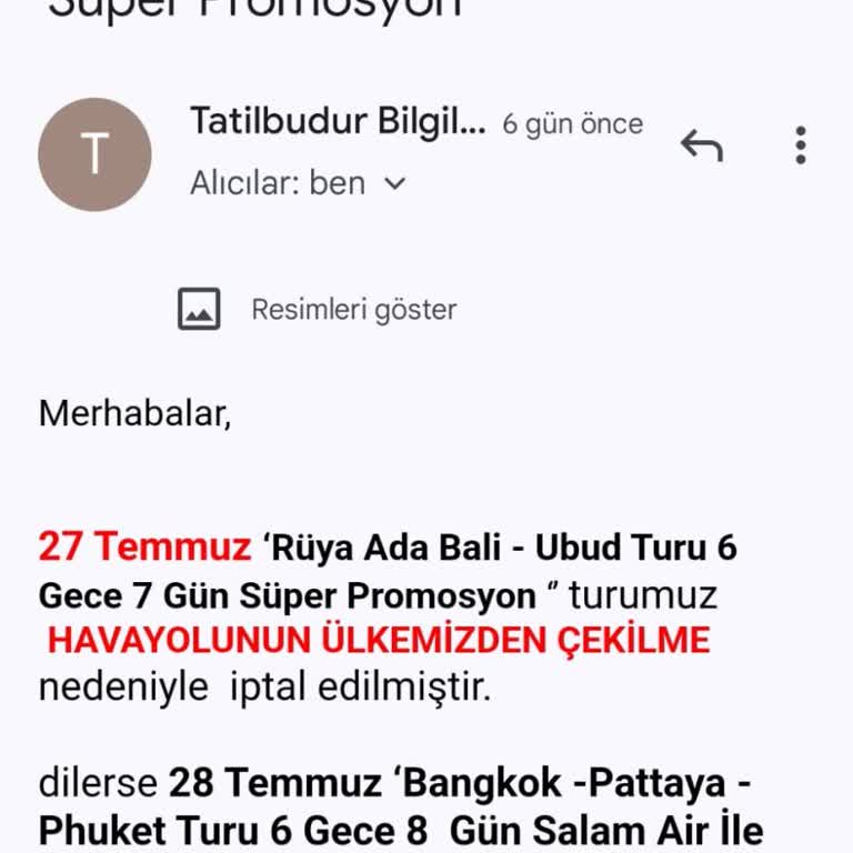 Tatilbudur Bali Turu İptal Mağduriyeti - Şikayetvar