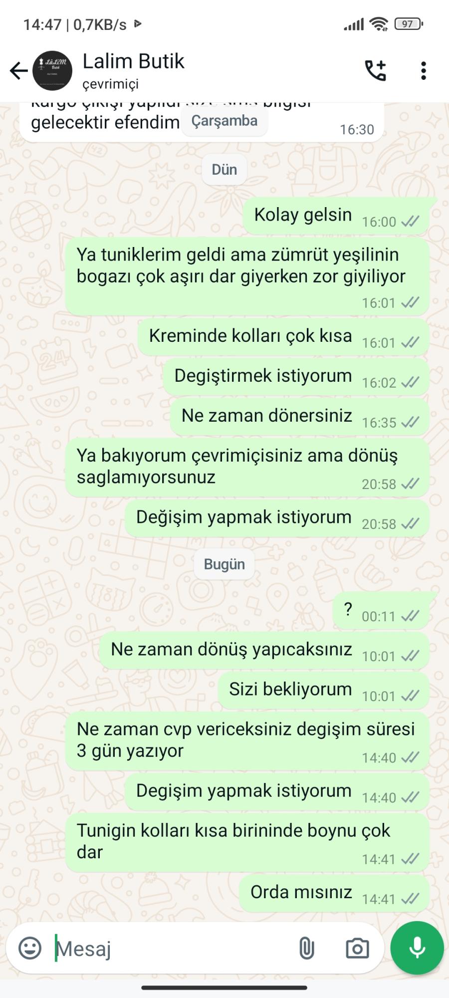 Lalim Butik'ten Aldığım Üründe Yaşadığım Sorunlar - Şikayetvar