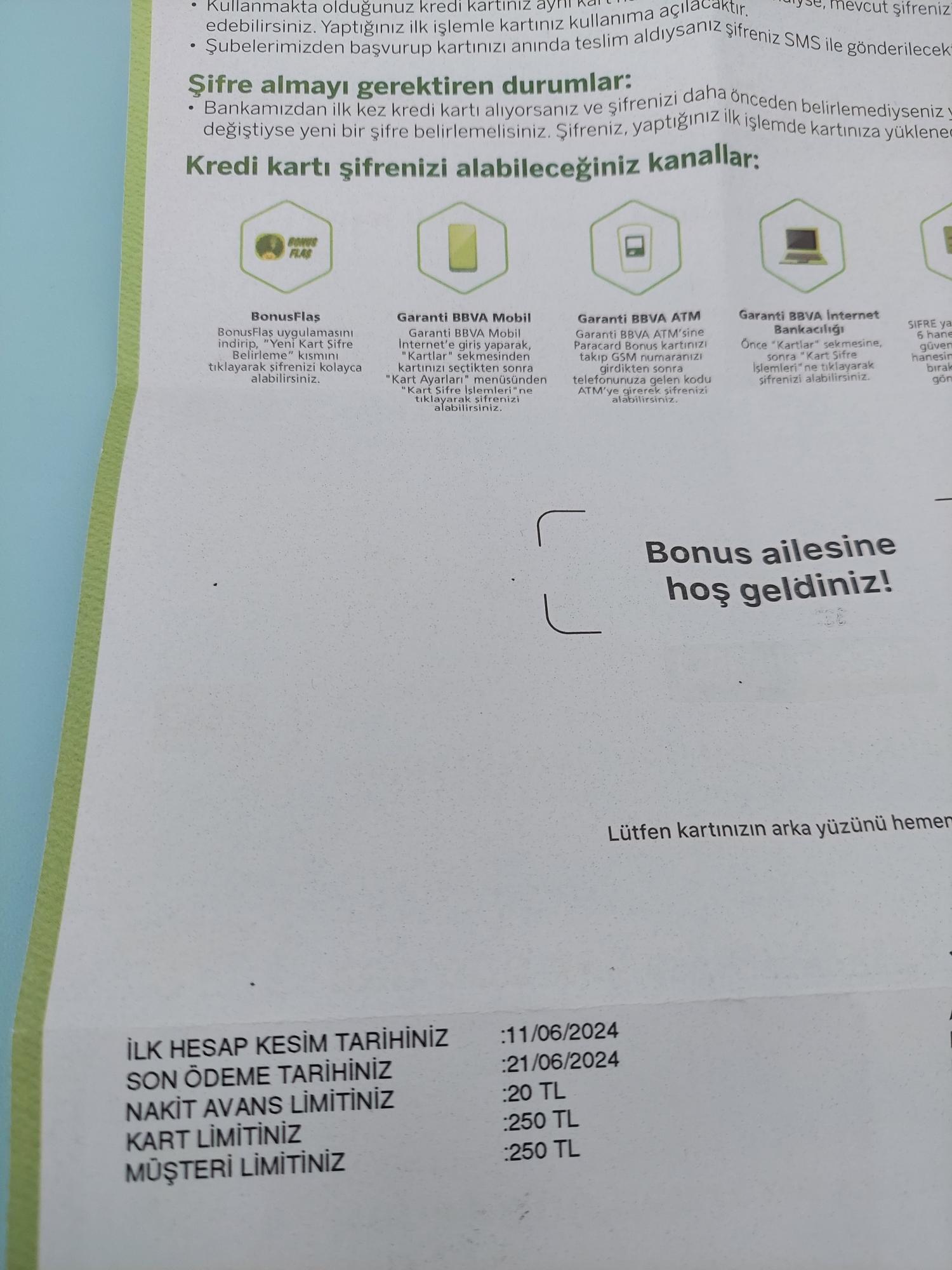 Garanti BBVA Garanti Bankası 250 TL Lik Kredi Kartı Limiti - Şikayetvar