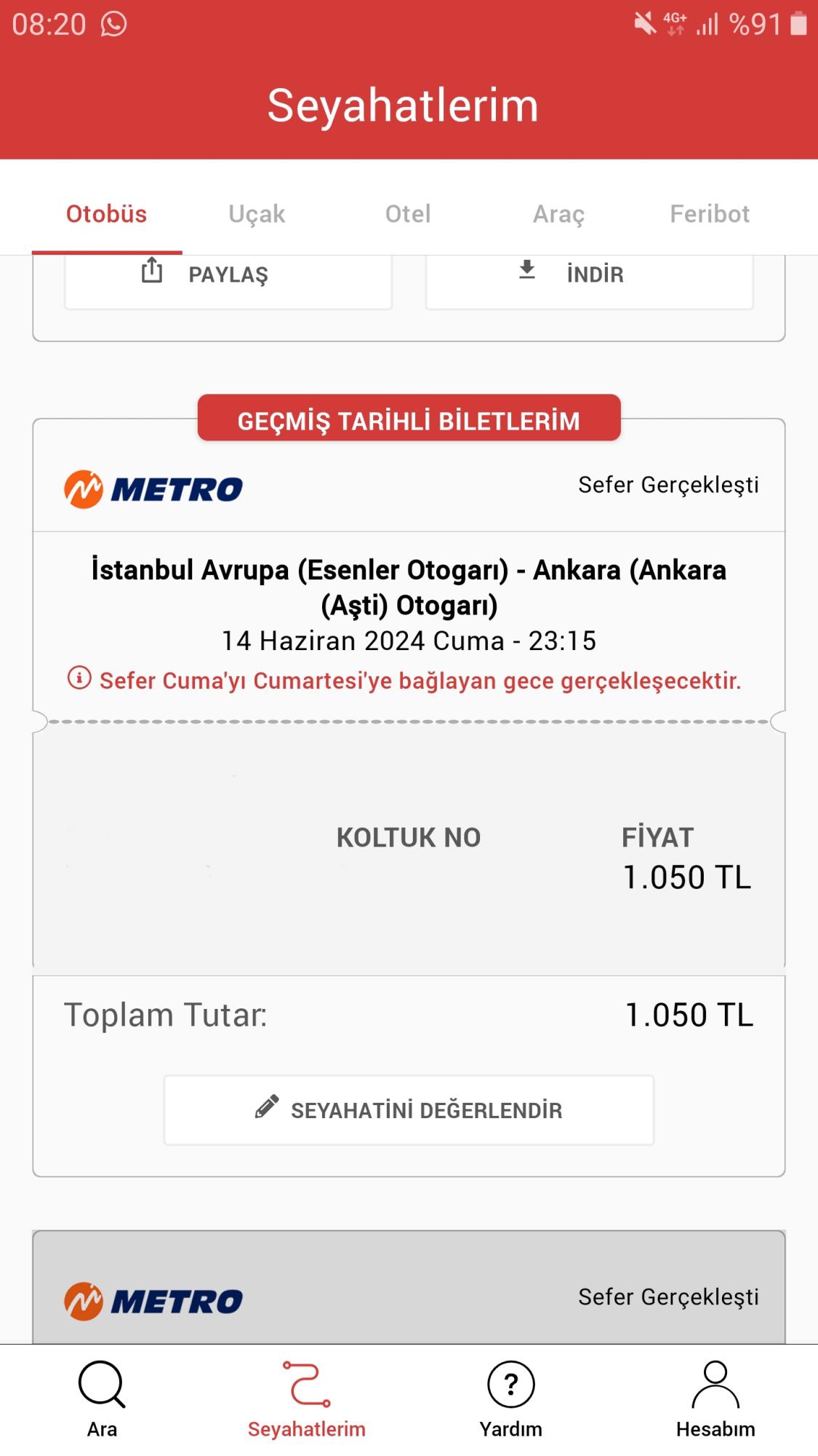 14 Haziran 2024 Metro Turizm Mağdurluğu - Şikayetvar