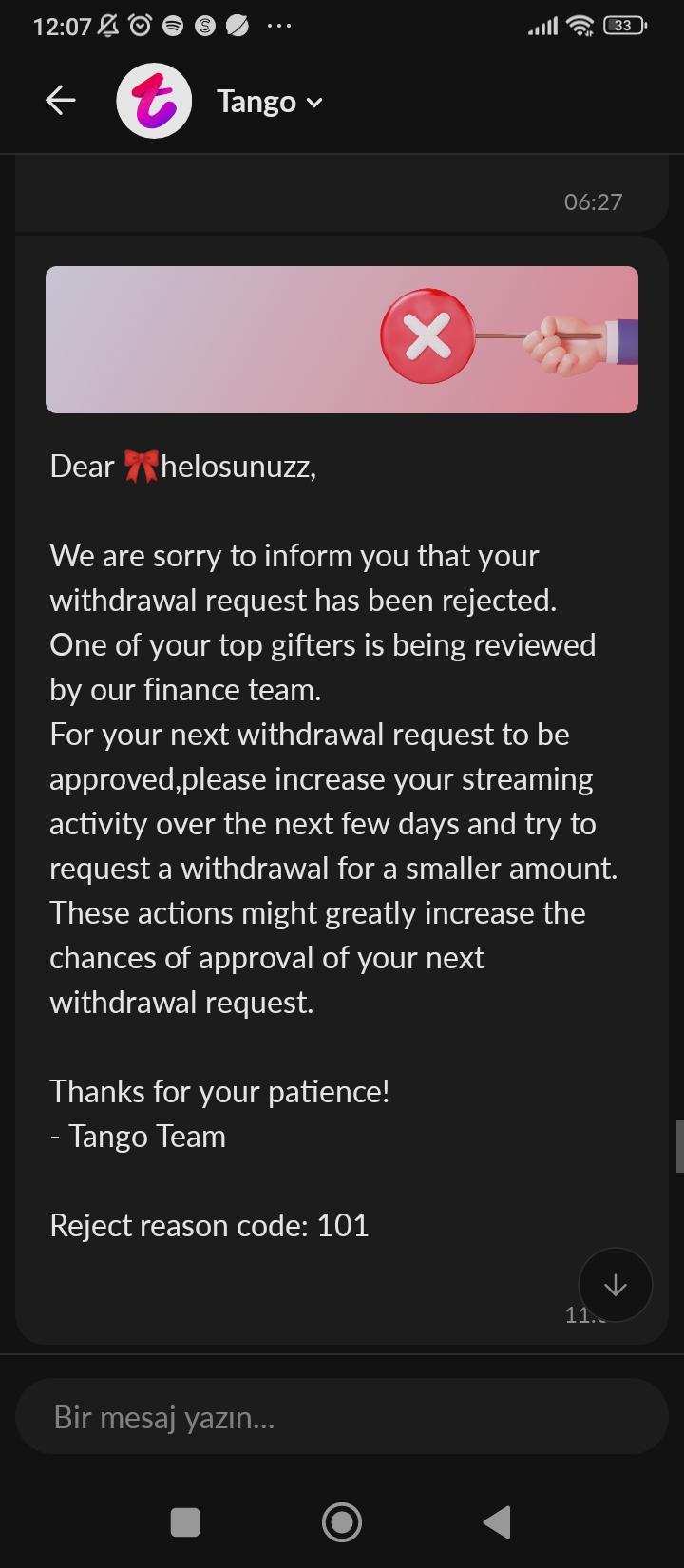 Tango Live Tango Uygulaması Code 101 Hatası - Şikayetvar