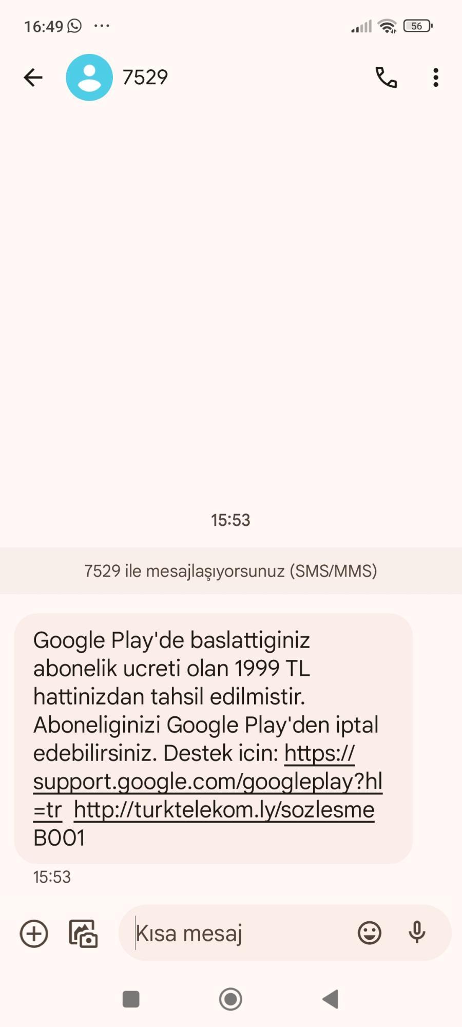 Google Play Abonelik Ücreti Hakkında Bilgilendirme Ve İptal Talebi - Şikayetvar