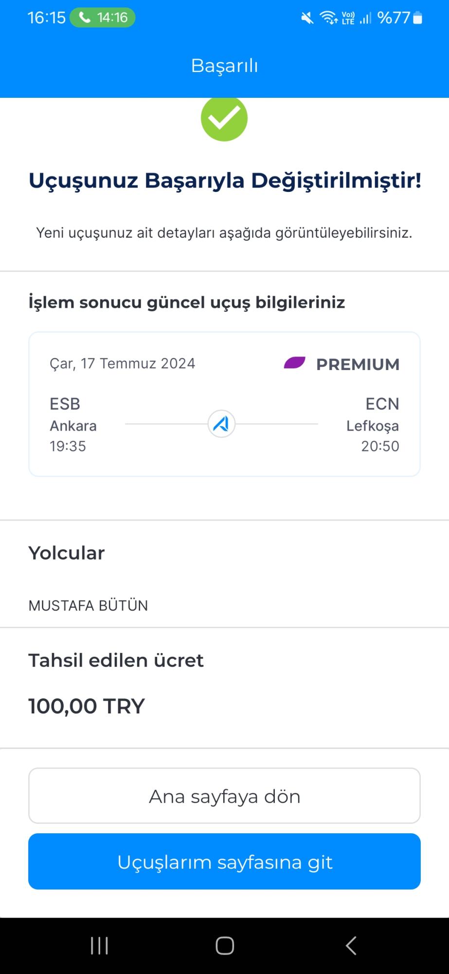 Ajet Premium Bilet Ekstra Ücret Talep Ediyor - Şikayetvar