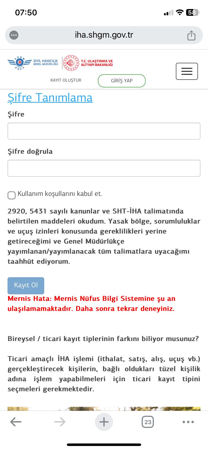 Sivil Havacılık Genel Müdürlüğü SHGM İHA Kayıt Mernis Hatası - Şikayetvar
