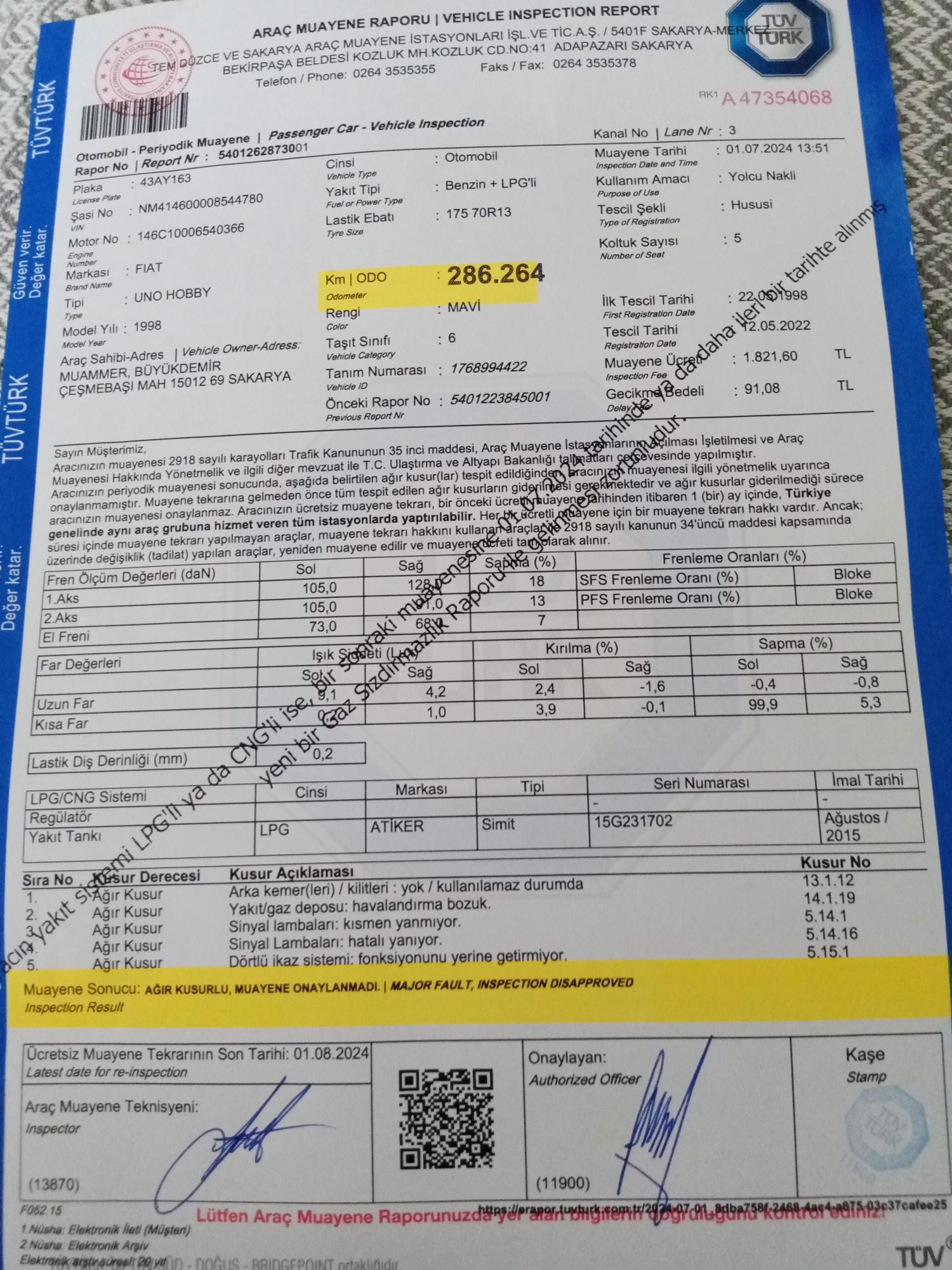 TÜVTÜRK Gaz Sızdırma Raporu - Şikayetvar