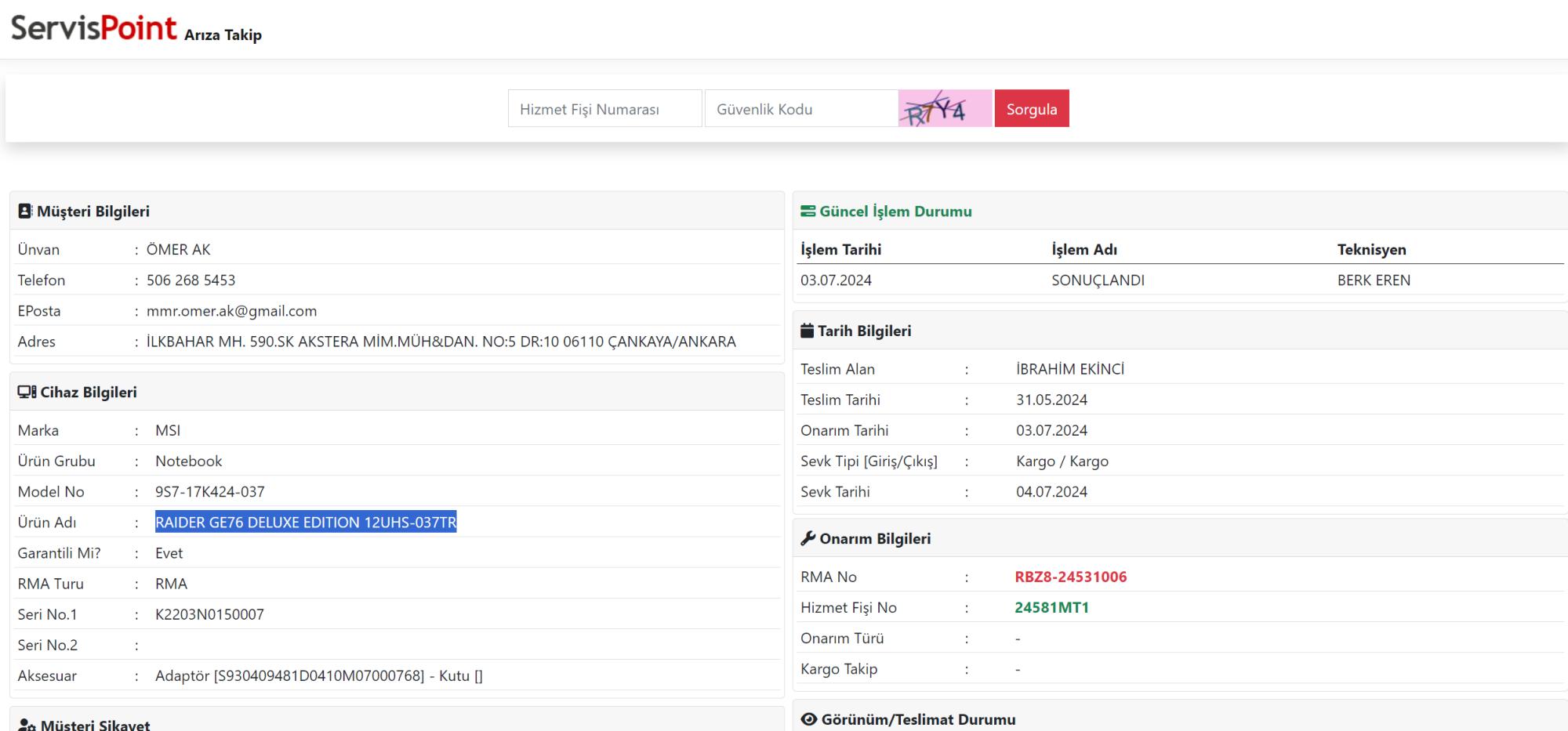 ServisPoint MSI Ve Servis Point Fabrika Hatalı Cihazı Değiştirmiyor ...