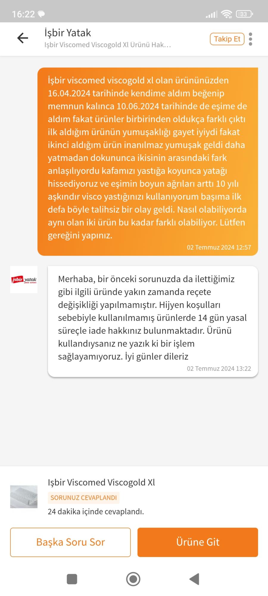 İşbir Yatak İşbir Viscomed Viscogold XL Yastık - Şikayetvar