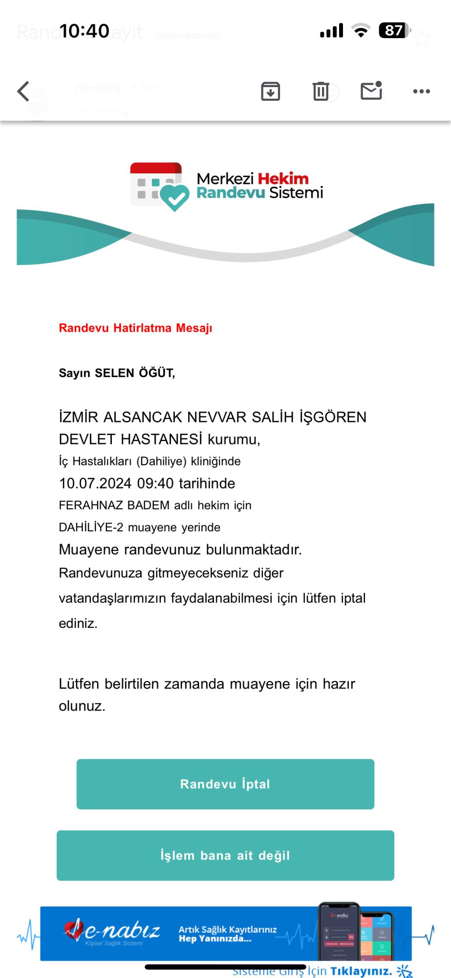 MHRS - 182 MHRS Yetersizliğinden Dolayı Randevum Görünmedi - Şikayetvar
