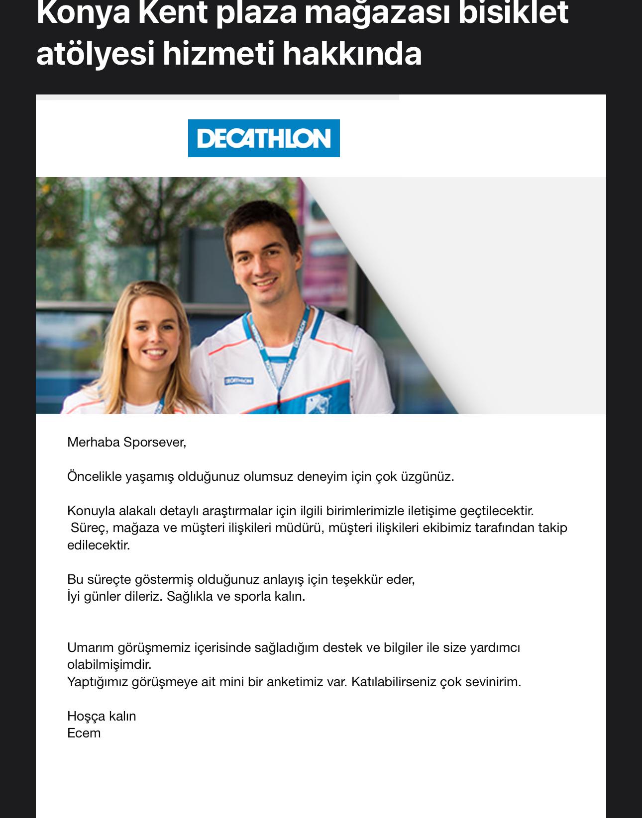 Konya Kent Plaza Decathlon Mağazası Bisiklet Atölyesi - Şikayetvar
