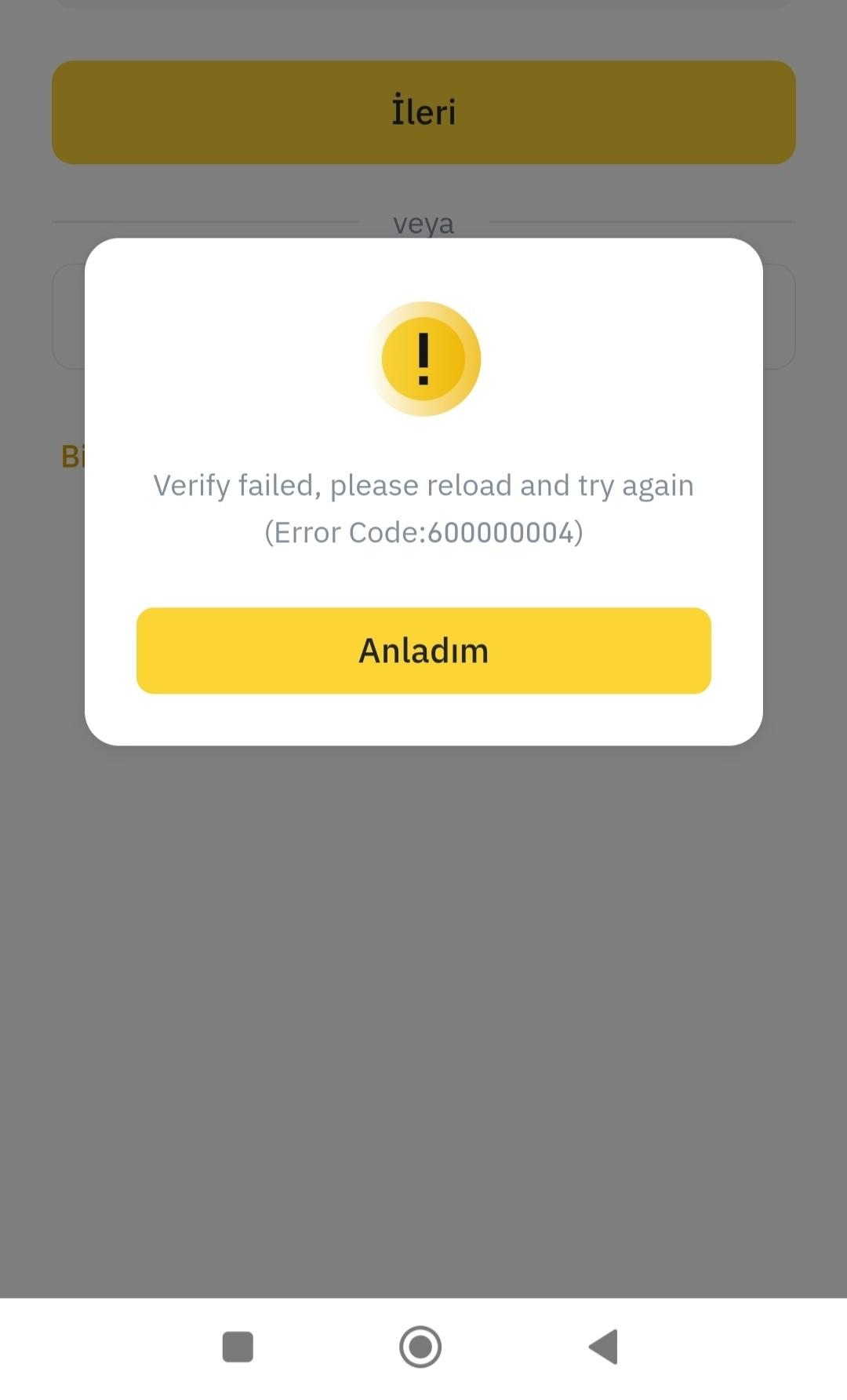 Binance Doğrulama Hatası Verify Failed Please Reload And TRY Again - Şikayetvar