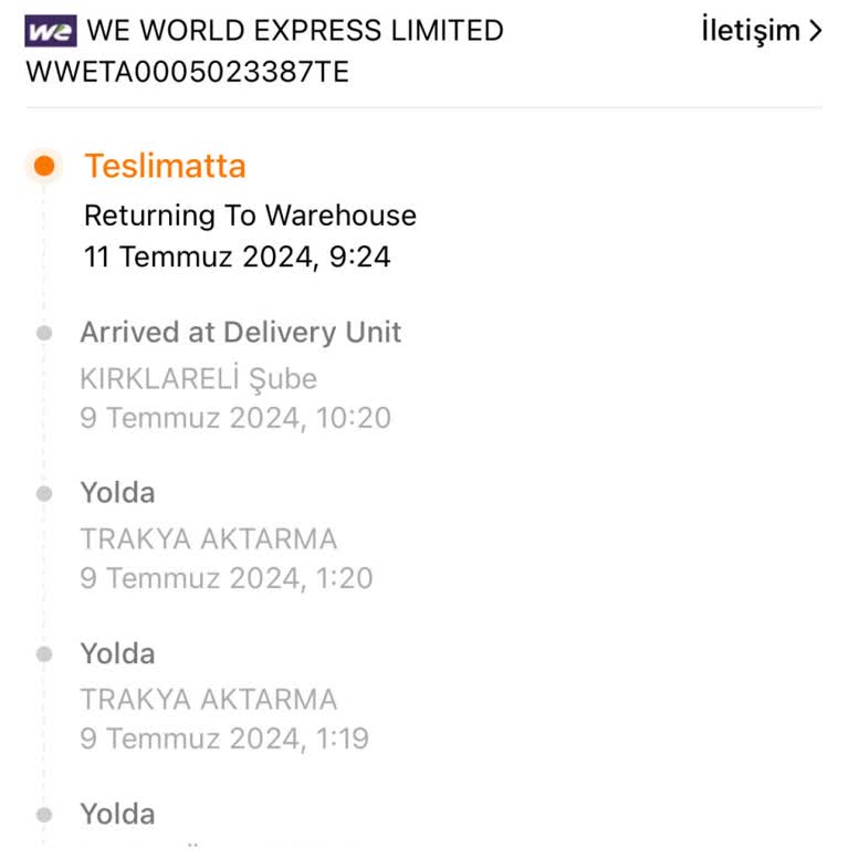We World Express Weworldexpress Depoya Geri Dönüyor - Şikayetvar