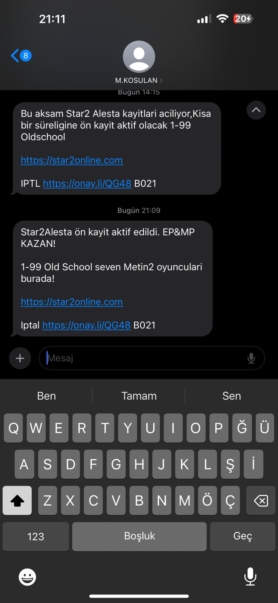 Netgsm Metin2 İzinsiz SMS, M. Koşulan - Şikayetvar