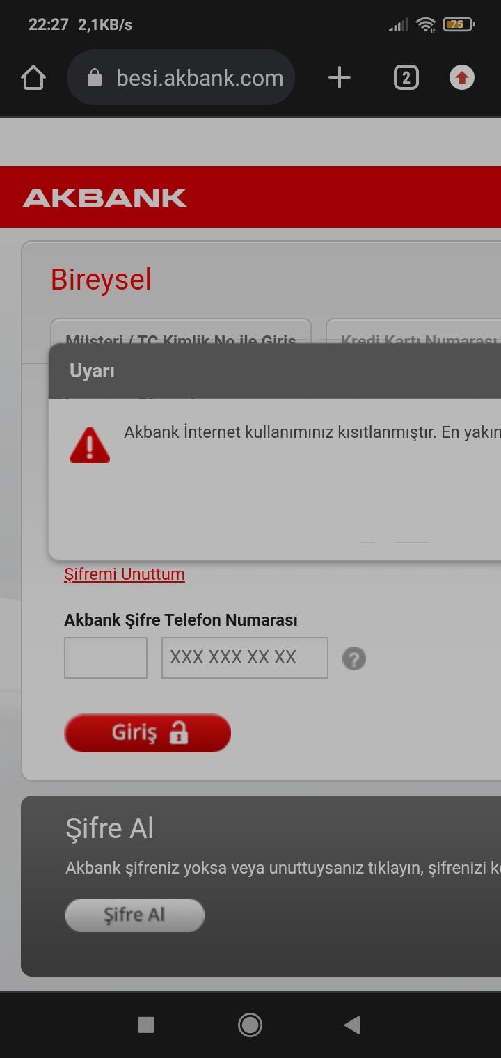 Akbank Mobil Ve İnternete Girişim Kısıtlaması - Şikayetvar