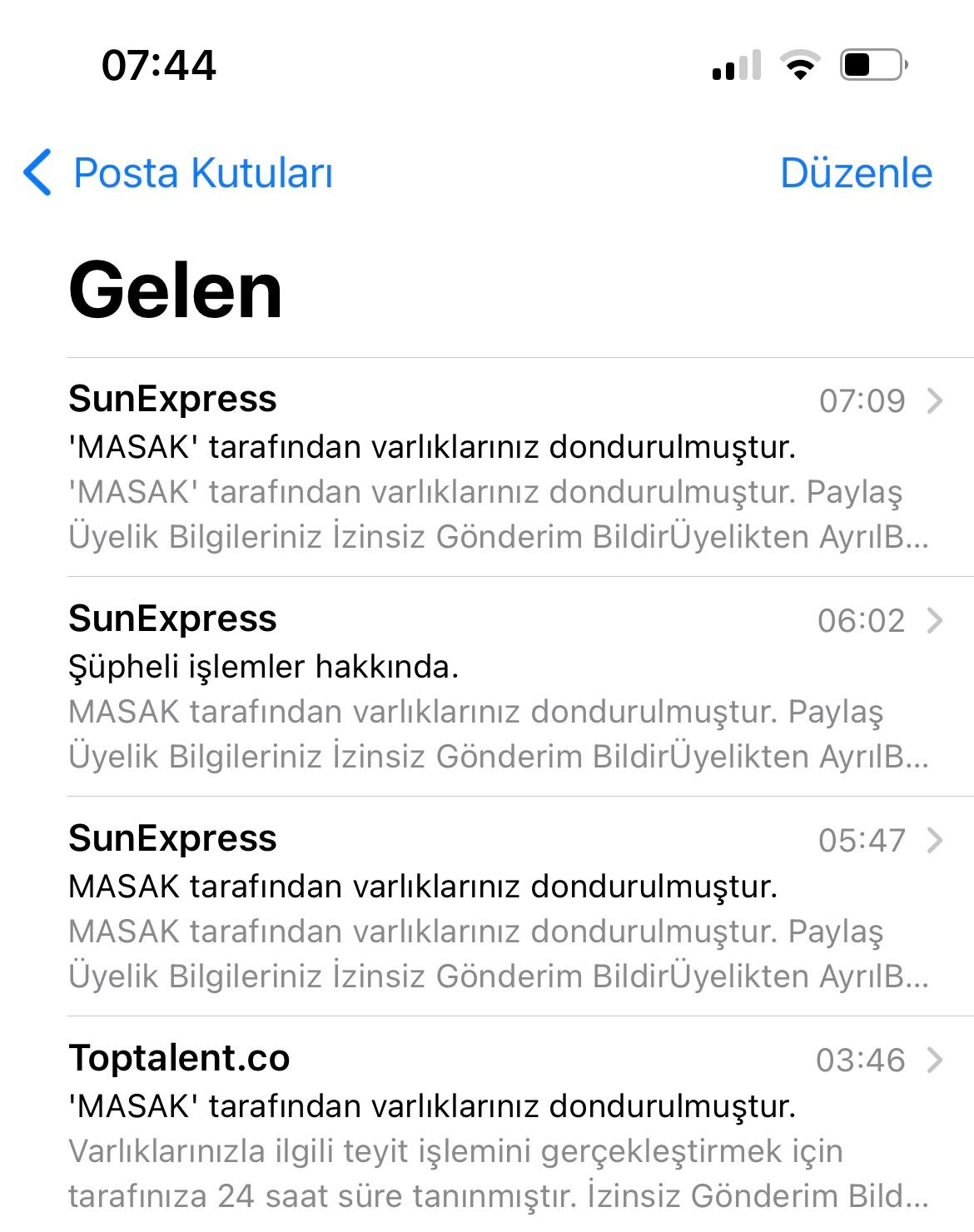 Toptalent.co Ve Sunexpress Tarafından Gelen MASAK Maili! - Şikayetvar
