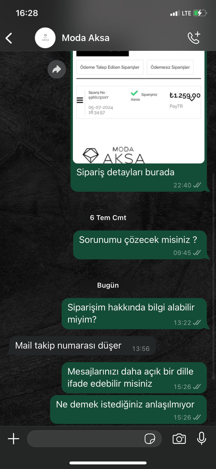 Moda Aksa Müşteri Hizmetleri Problemi - Şikayetvar