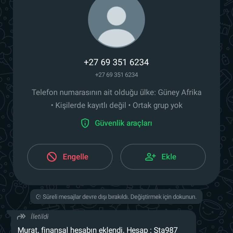 WhatsApp Bilinmeyen Numara Dan Gelen Mesaj - Şikayetvar