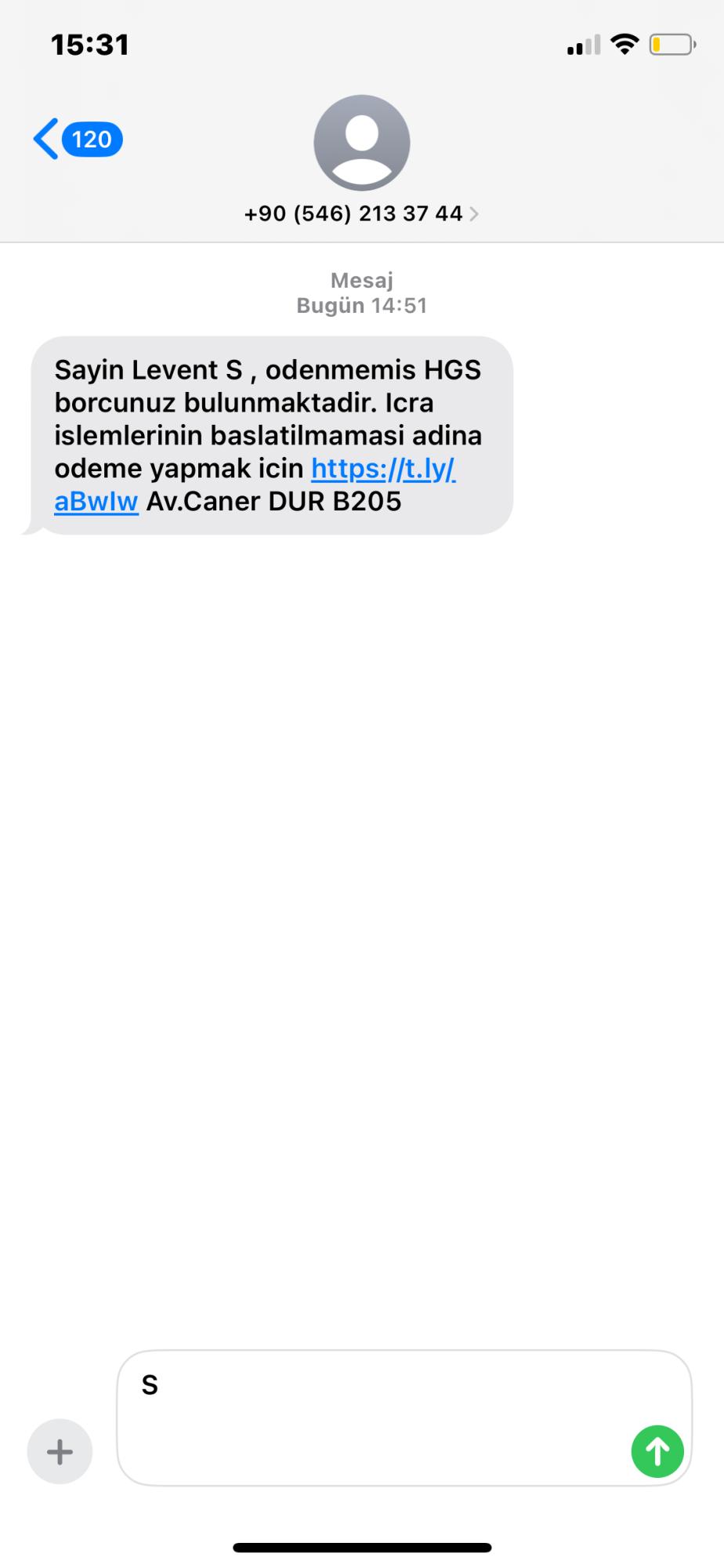 HGS Borcu Adında Sahte Mesaj - Şikayetvar