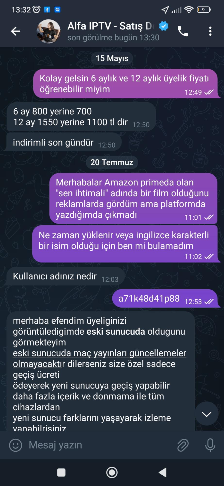 Alfa IP TV Alfa İptv Yeni Sunucu Farkı 500 TL Fark İstemesi Pi*kinliği - Şikayetvar
