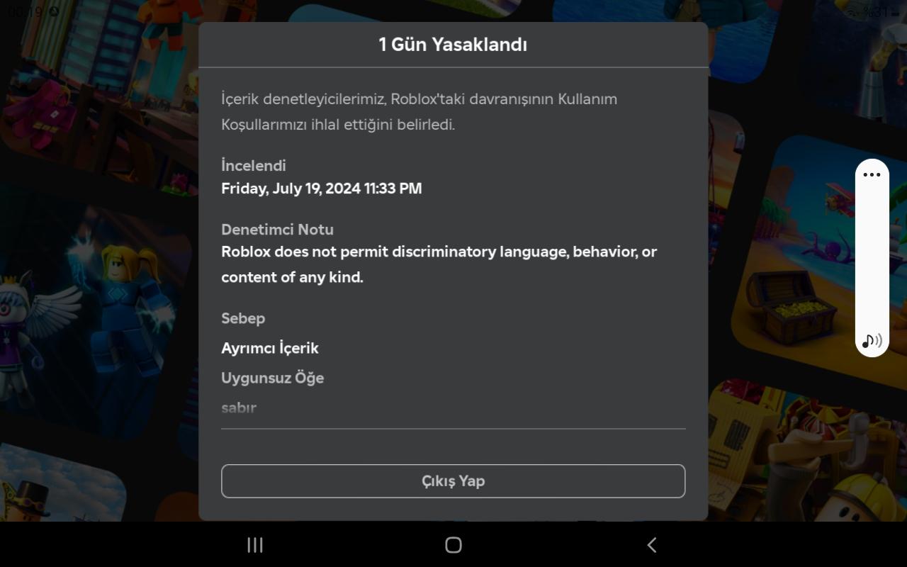 ROBLOX 1 Günlük Ban Yedim - Şikayetvar