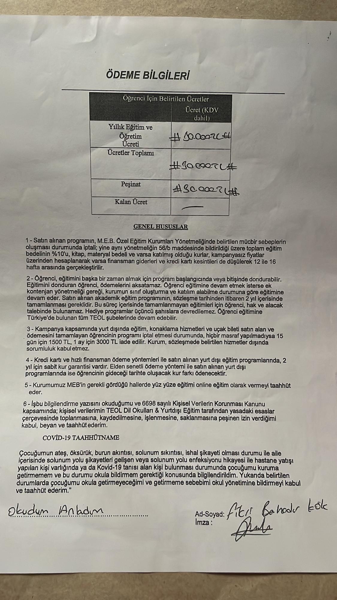 TEOL Yabancı Dil Okulu Teol Dil Okulları'nda Sözleşme Ve Ücret İadesi ...