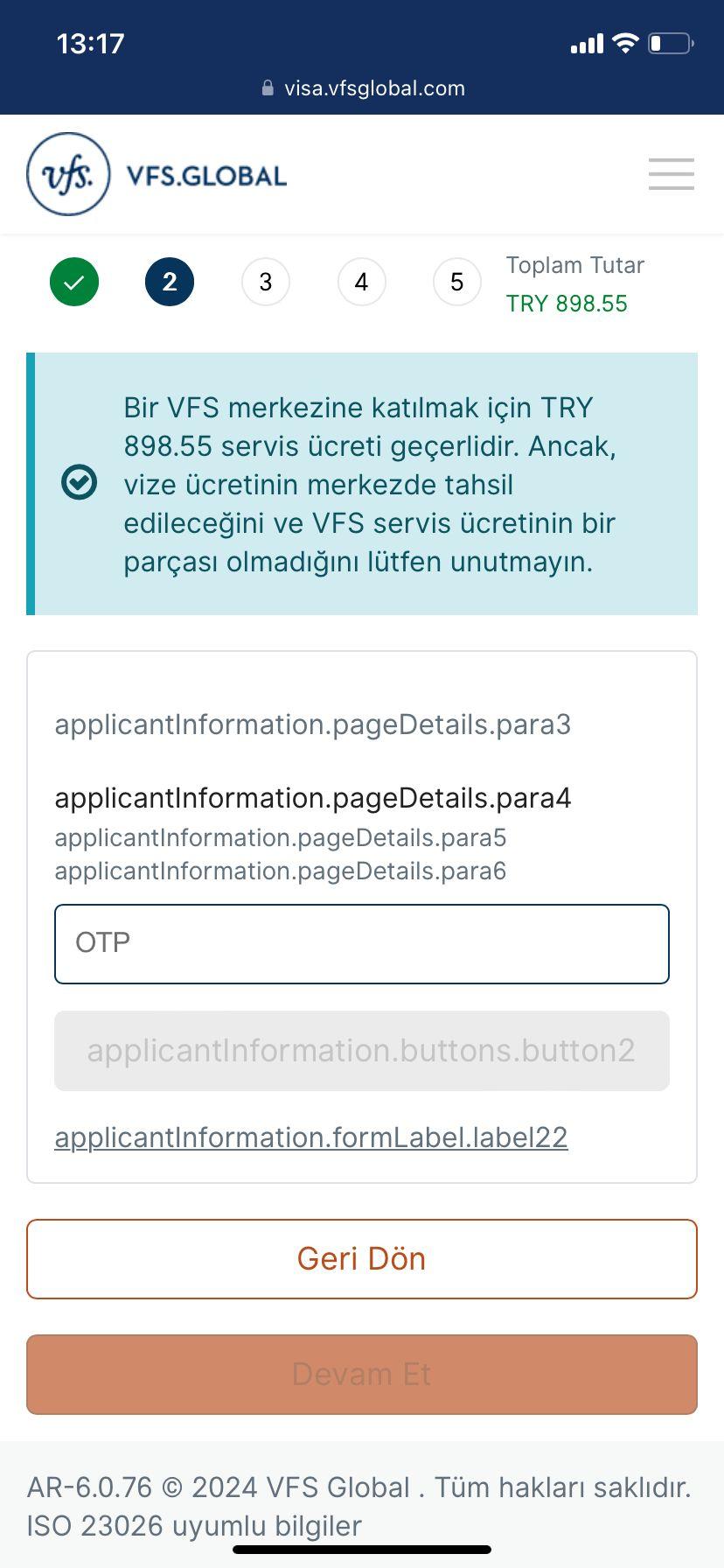 VFS Global OTP Kodu Gelmiyor! Mağdurum! - Şikayetvar