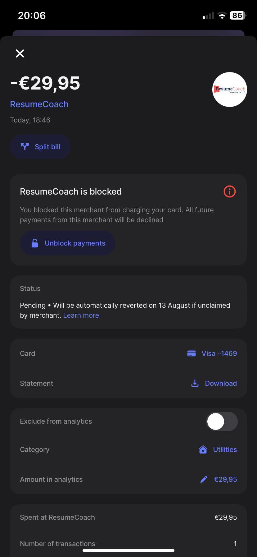 Unexpected Charge from ResumeCoach - Need Immediate Refund for €29.95 ...