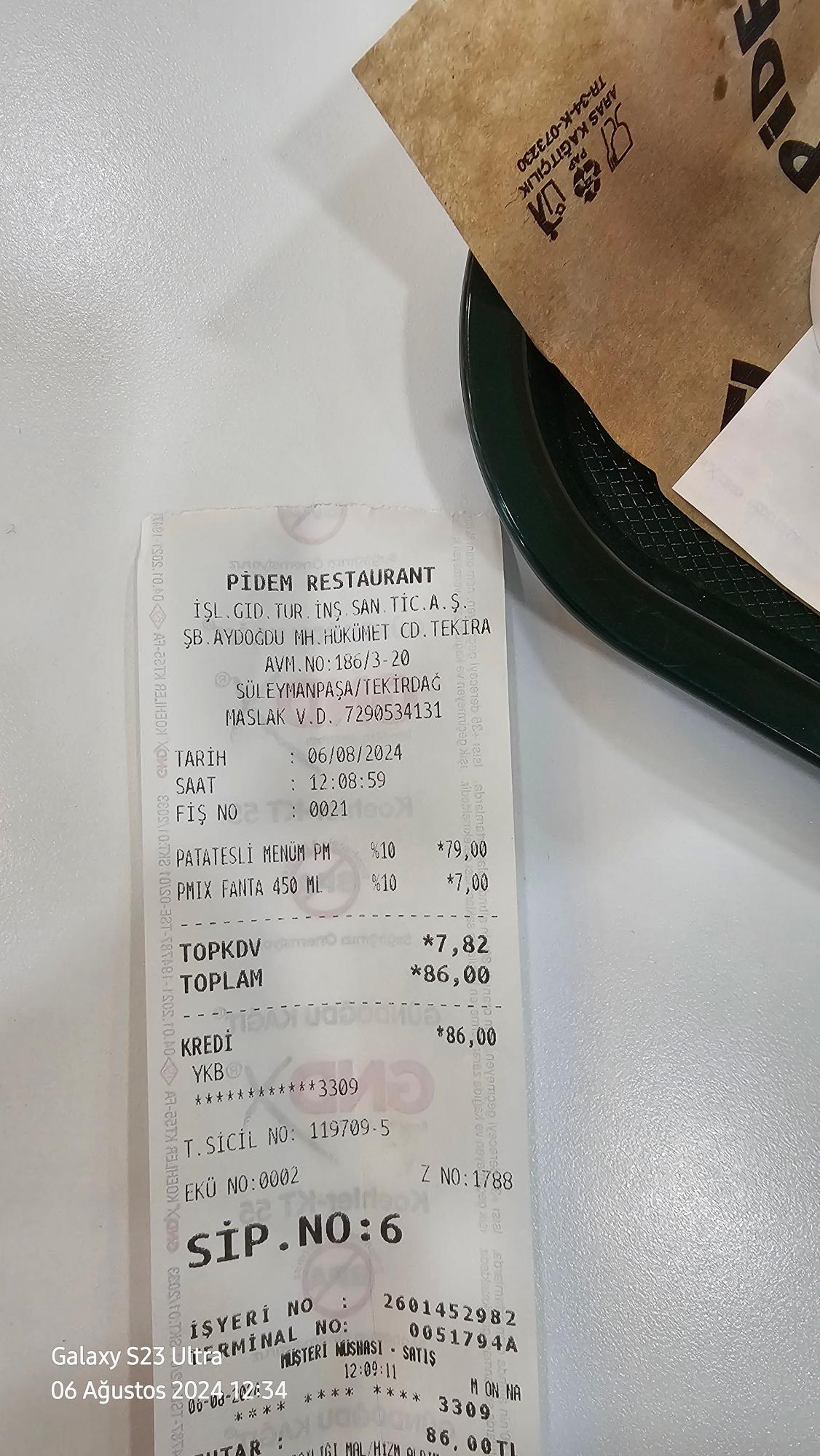 Pidem Restaurant Geç Gelen Sipariş Ve Kötü Hizmet Deneyimi - Şikayetvar