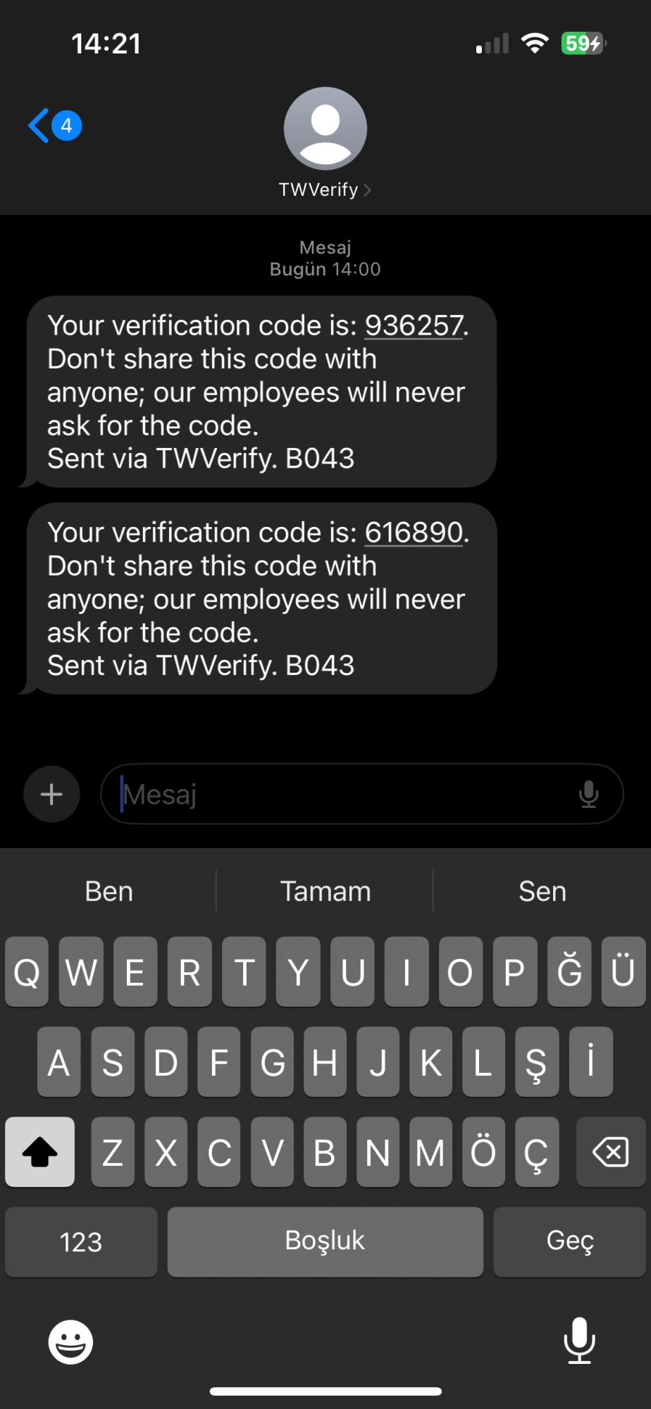 Twverify Kontrol Ve Bilgi Dışı Doğrulama Kodu Yolluyor. - Şikayetvar